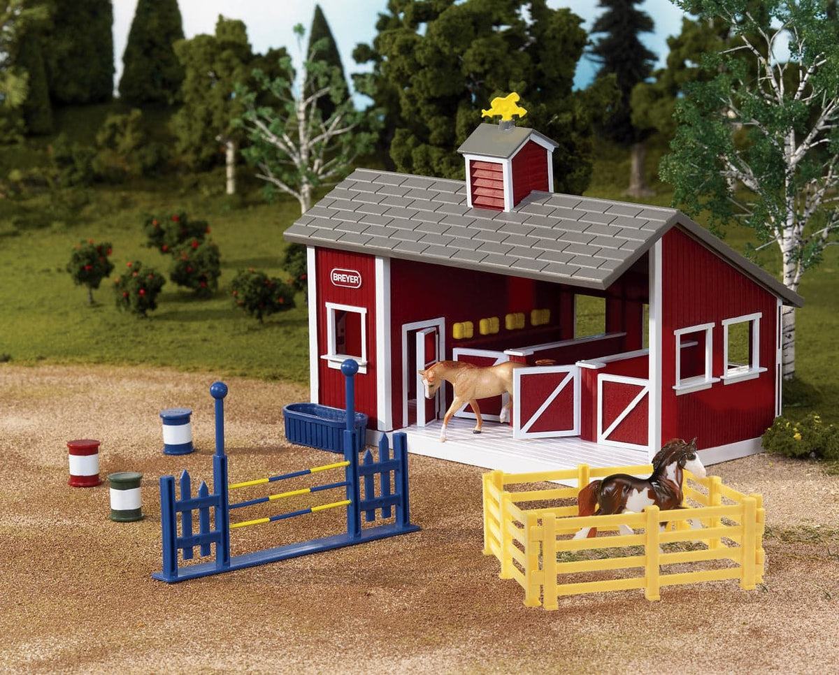 Stablemates Red Stable Set with Two Horses - BreyerHorses.com